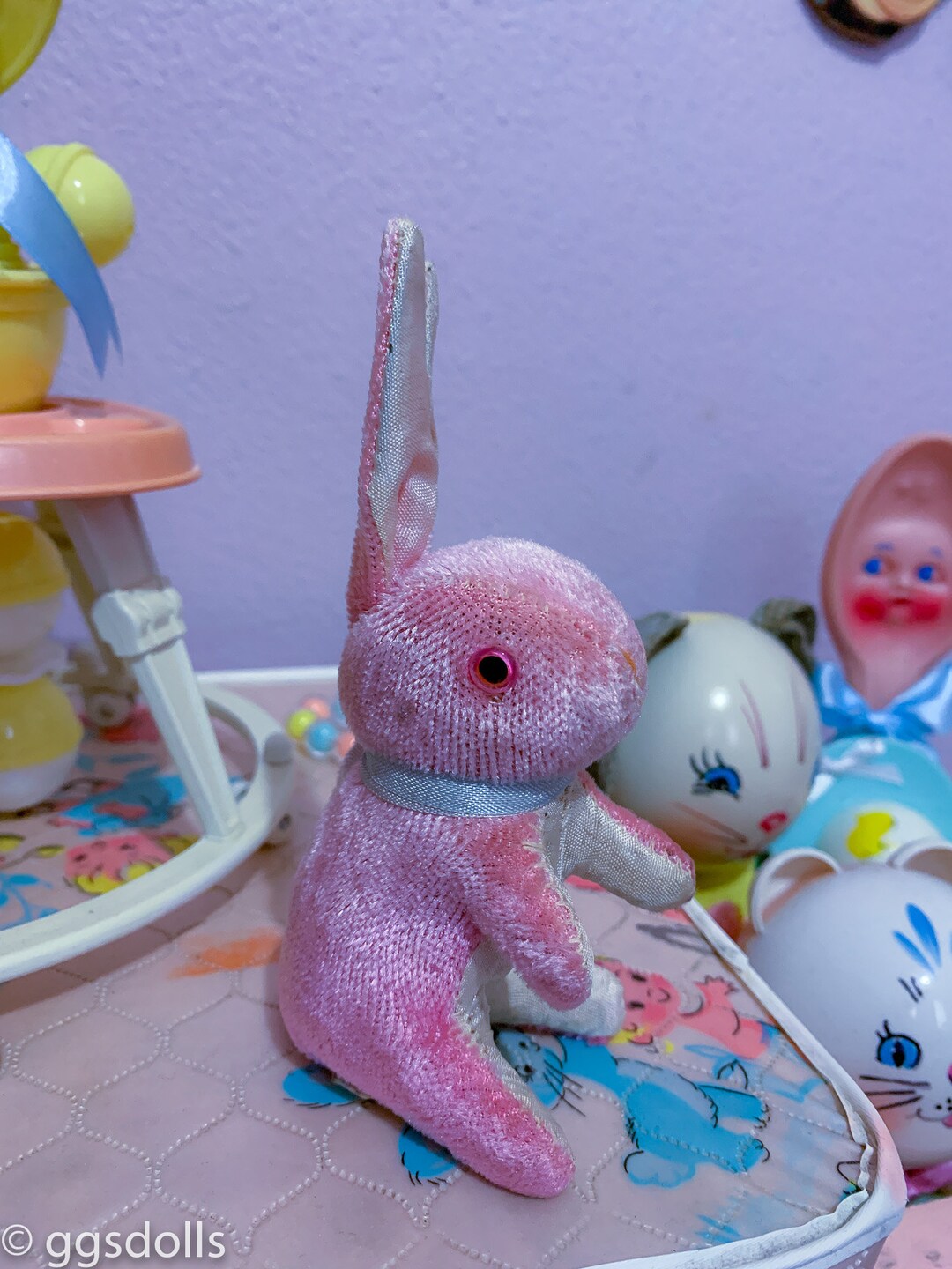 Antique Pink Easter Plush Straw Stuffed Animal Rabbit Bunny Japan - Etsy