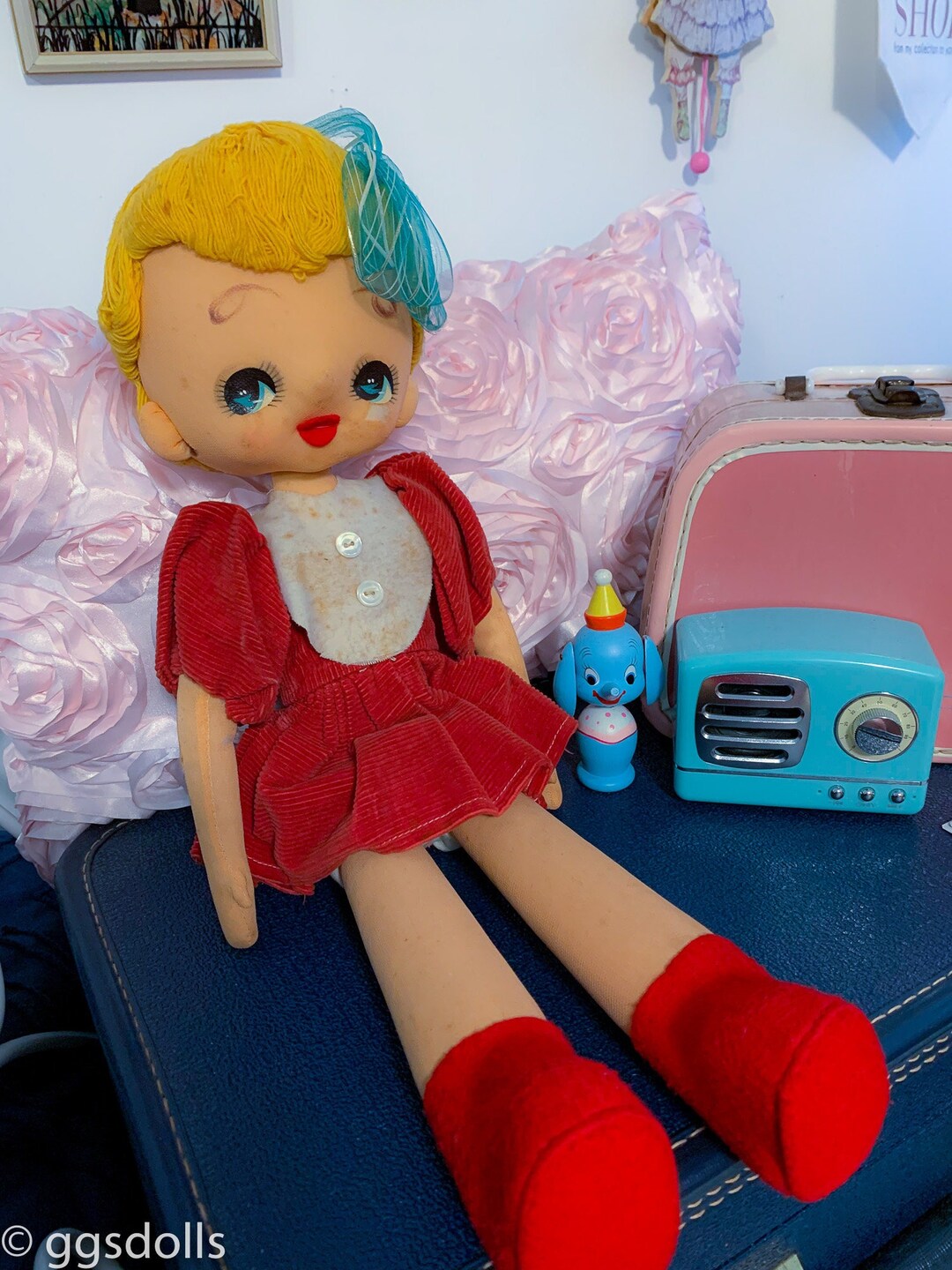 Vtg 50s Japan Big Eye Large Bunka Pose Doll in Red Dress - Etsy