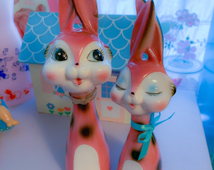 Vtg Japan Kogei Bito Ceramic Bunny Rabbit Couple Big Eye Kitsch ...