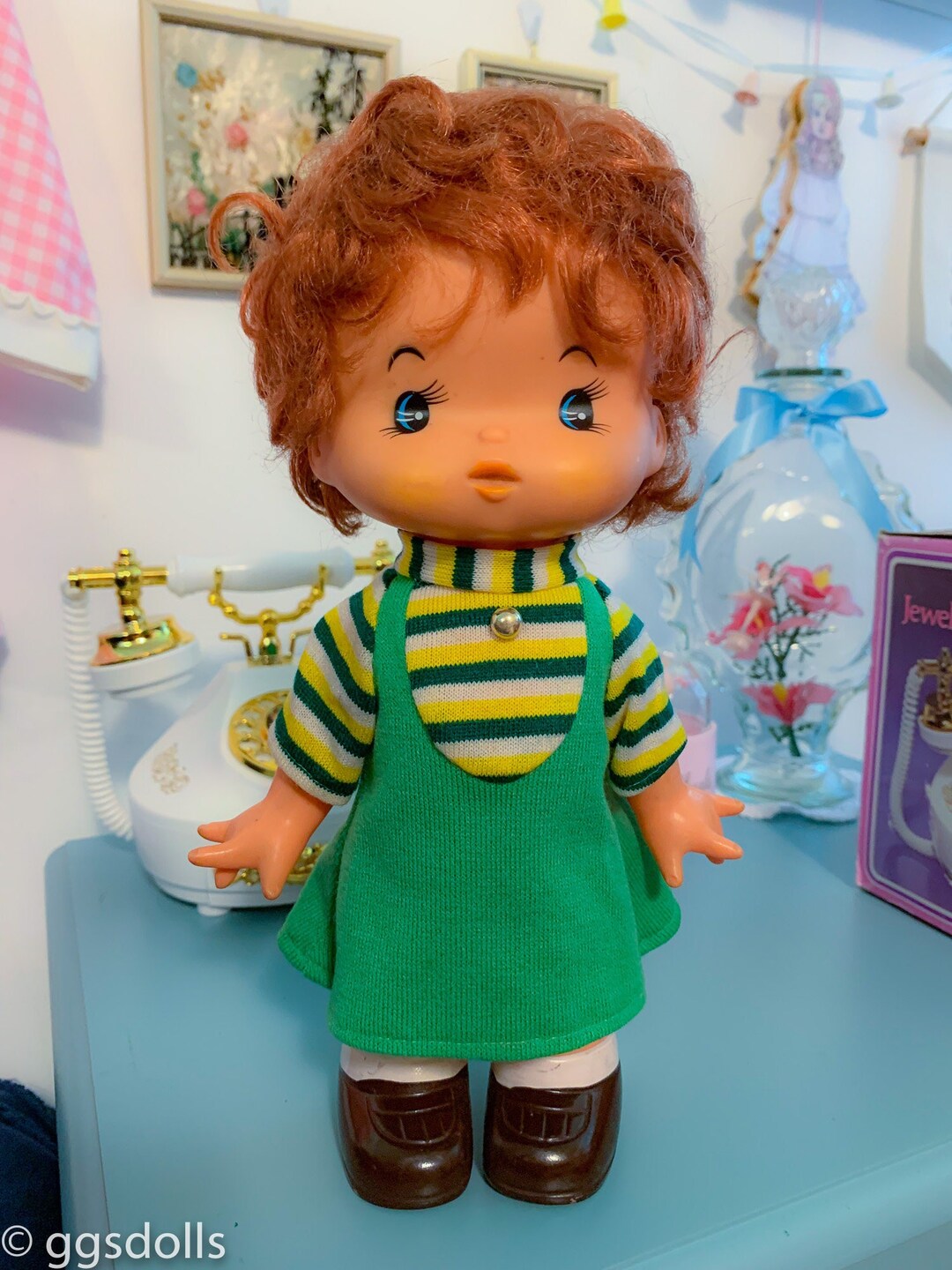 VTG Japan Big Eye Sekiguchi Gege Type Girl in Green Mod Dress - Etsy