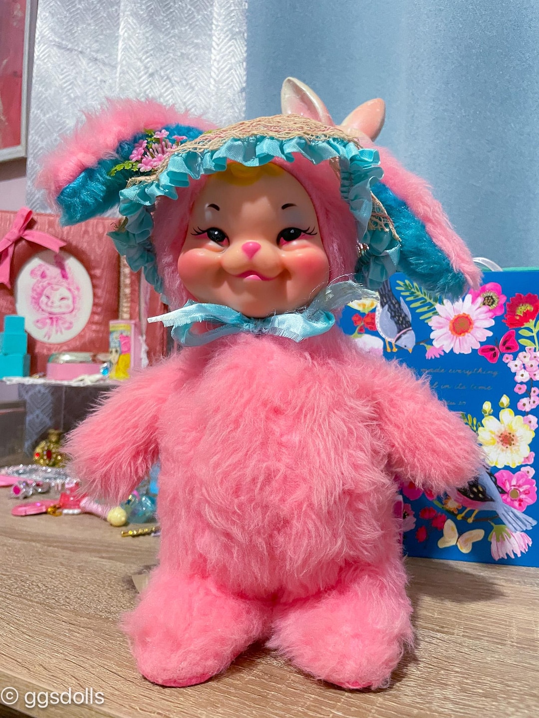 VTG Plush Pink Stuffed Animal Rubber Face Rushton Molly W Bonnet - Etsy