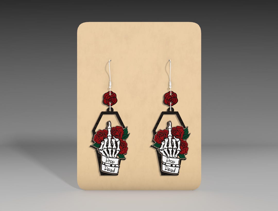 Halloween Middle Finger Earring Svg, Skeleton Hand and Rose Coffin ...