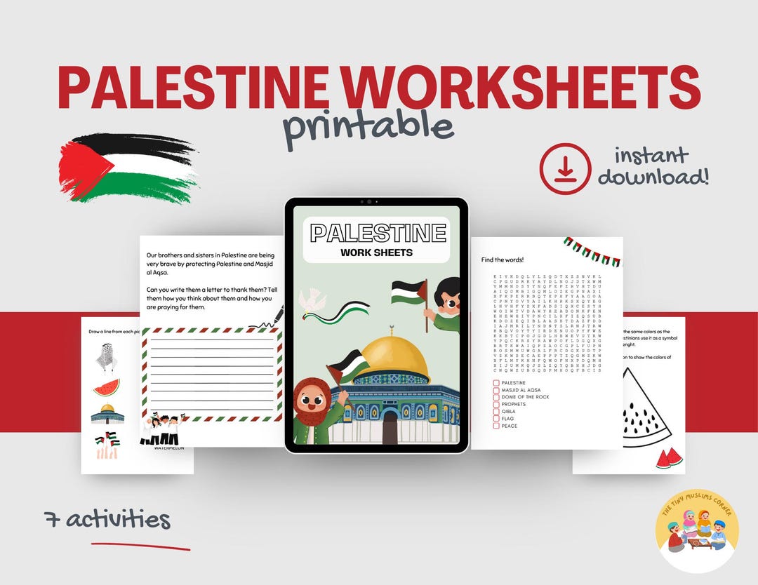 Palestine Worksheets, Kids Activity, Muslims, Printable - Etsy