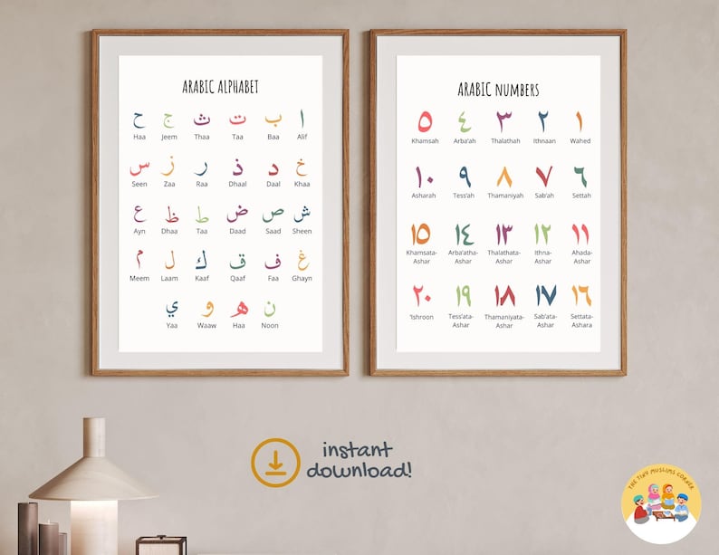 Alphabet and Numbers Arabic Digital Poster, Wall Art, Kids Muslim Room ...