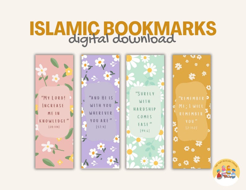 Islam Quran Verses Printable Floral Bookmarks, Kids, Muslims, Digital ...