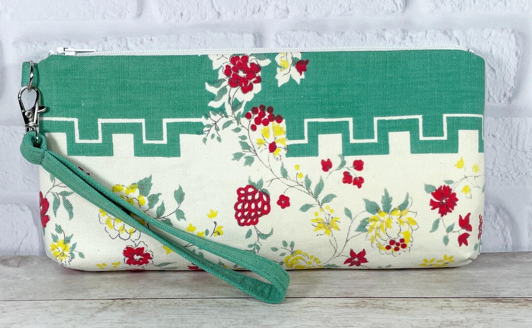 Green Greek Key Red Yellow Floral Vintage Fabric Clutch - Etsy
