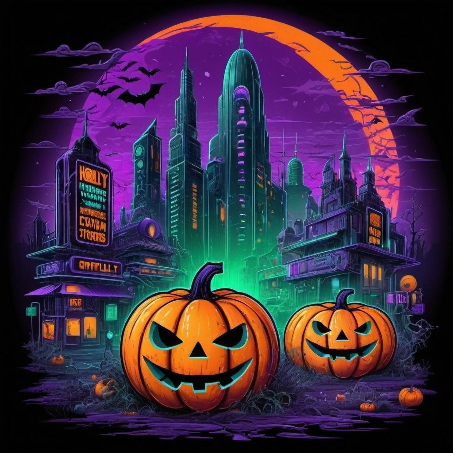Jack-o'-lantern, Sci-fi Halloween Scene, Gothic Halloween, Neon ...