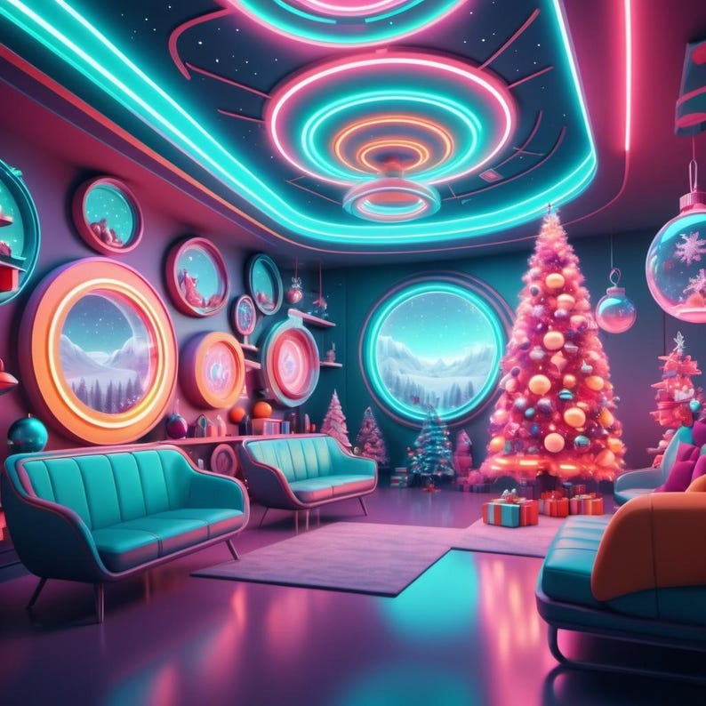 Futuristic Holiday Lounge With Neon Lights, Futuristic Holiday Decor ...