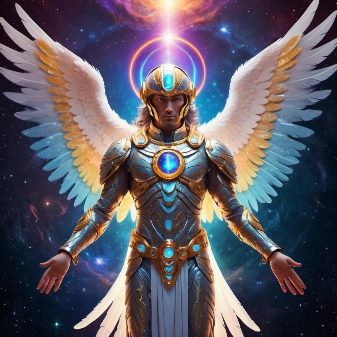 Cosmic Angel, Celestial Art, Rainbow Wings, Astral Guardian, Divine ...