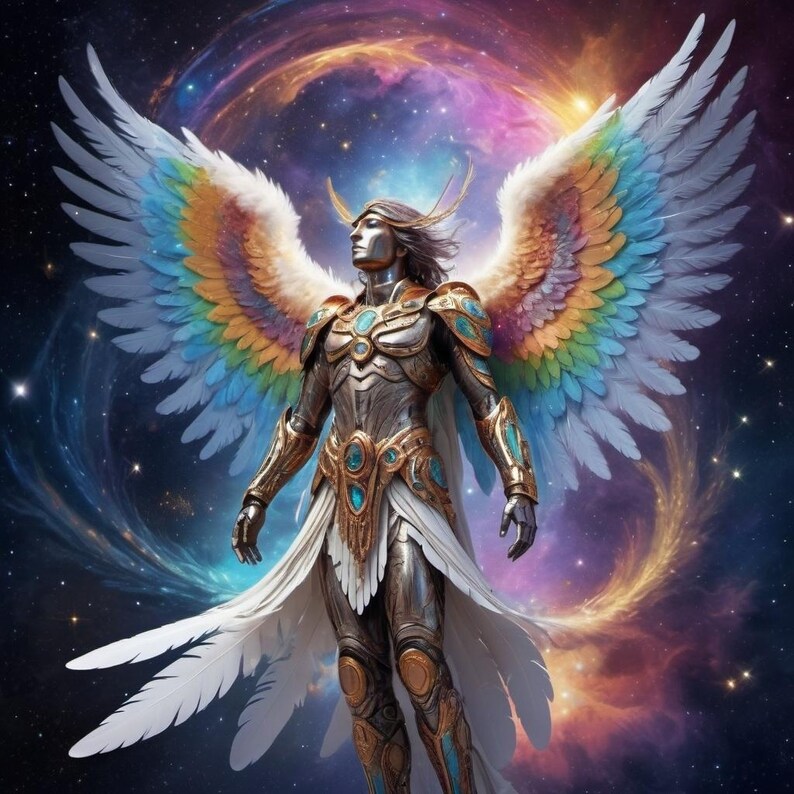 Cosmic Angel, Celestial Art, Rainbow Wings, Astral Guardian, Divine ...