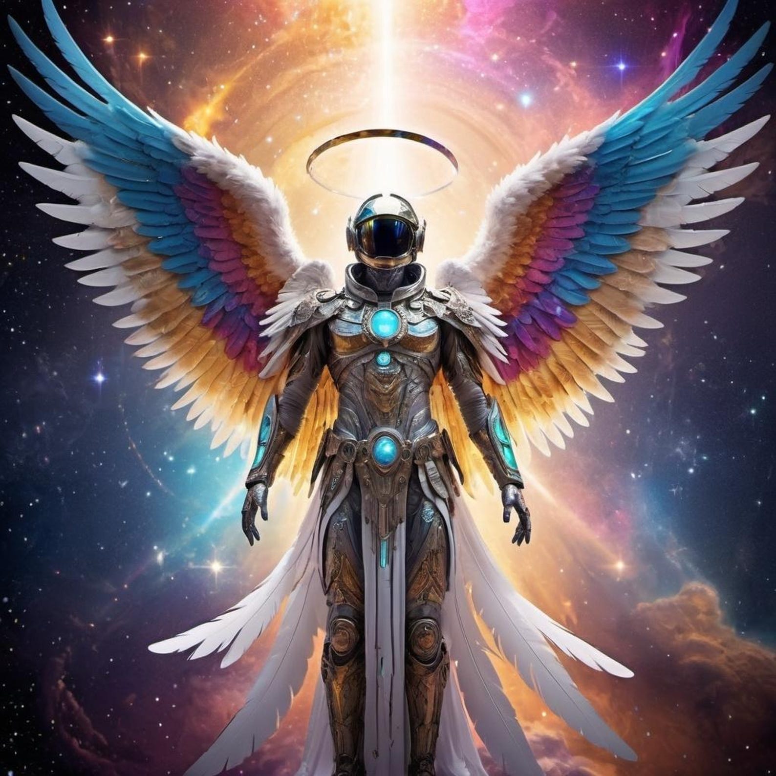Cosmic Angel, Celestial Art, Rainbow Wings, Astral Guardian, Divine ...