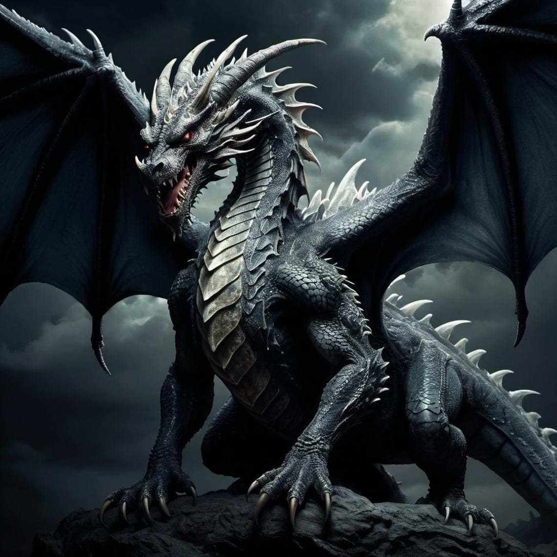Metallic Dragon Art, Dark Fantasy Dragon, Majestic Dragon Print ...