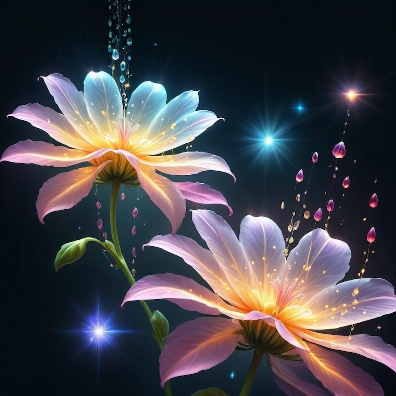 Magical Flower Art, Fantasy Flower Illustration, Ethereal Floral Print ...