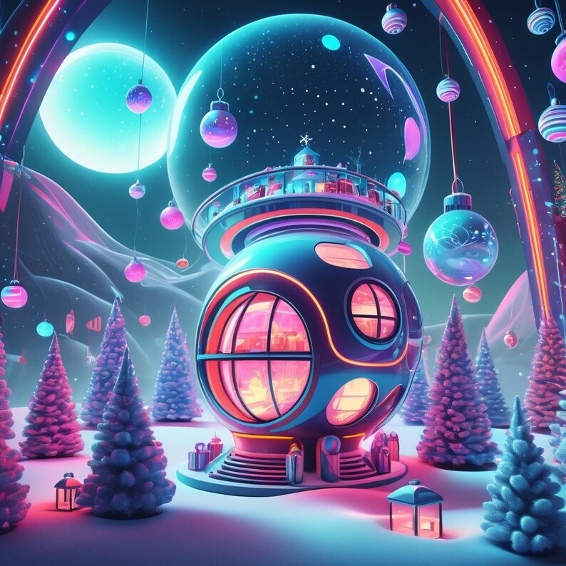 Futuristic Holiday Lounge With Neon Lights, Futuristic Holiday Decor ...