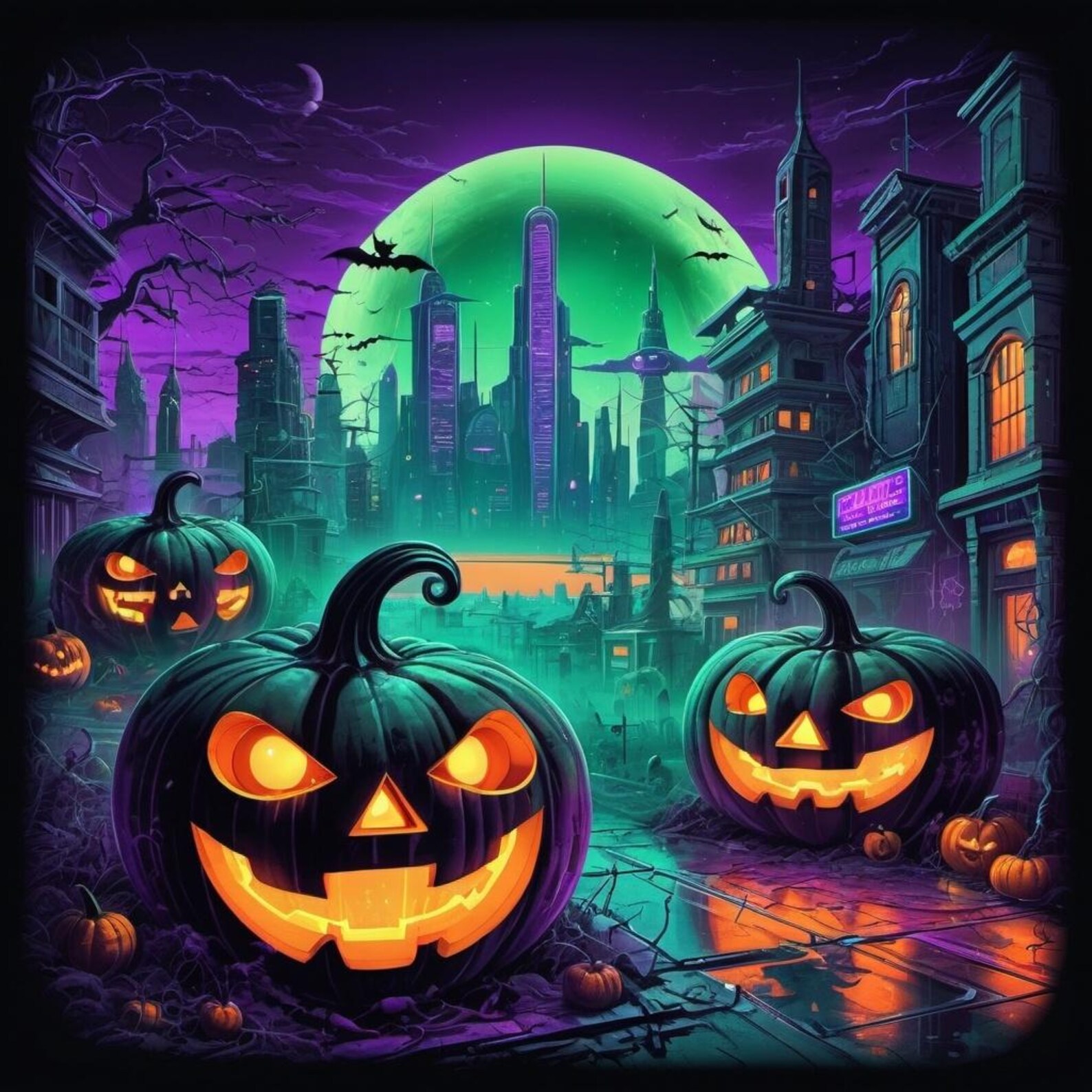 Jack-o'-lantern, Sci-fi Halloween Scene, Gothic Halloween, Neon ...