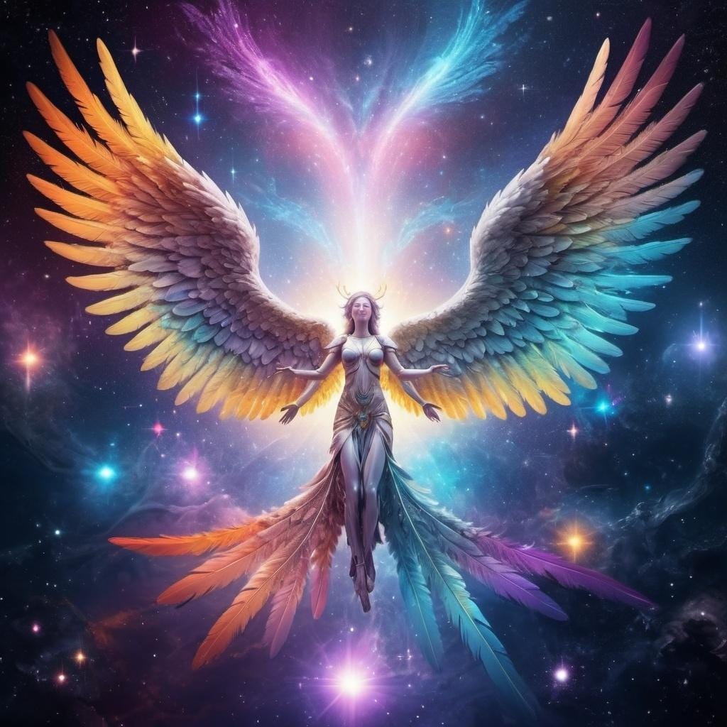 Cosmic Angel, Celestial Art, Rainbow Wings, Astral Guardian, Divine ...