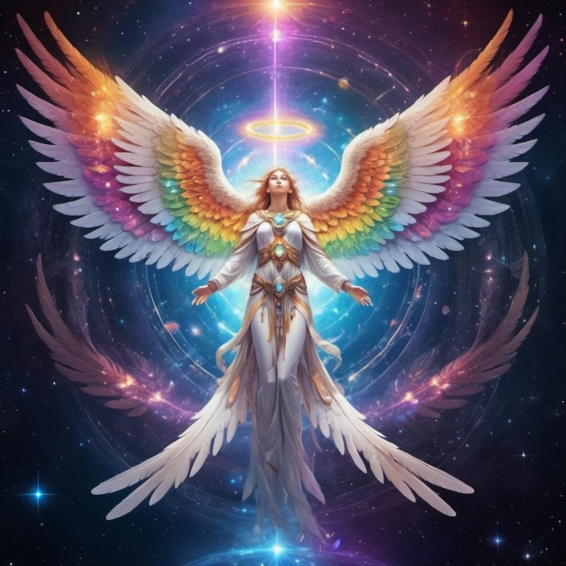 Cosmic Angel, Celestial Art, Rainbow Wings, Astral Guardian, Divine ...