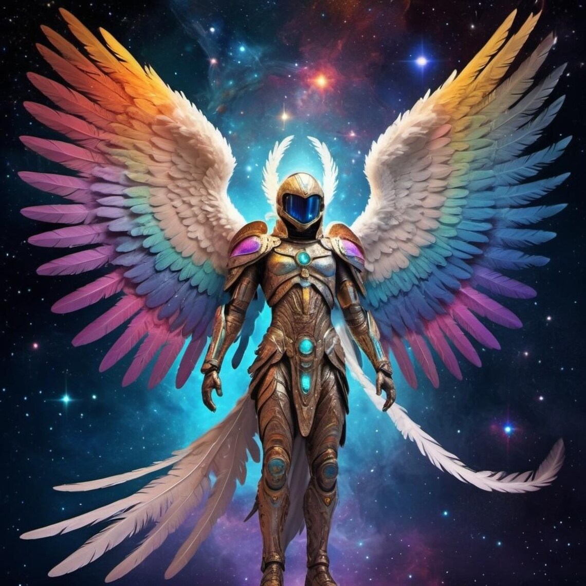 Cosmic Angel, Celestial Art, Rainbow Wings, Astral Guardian, Divine ...
