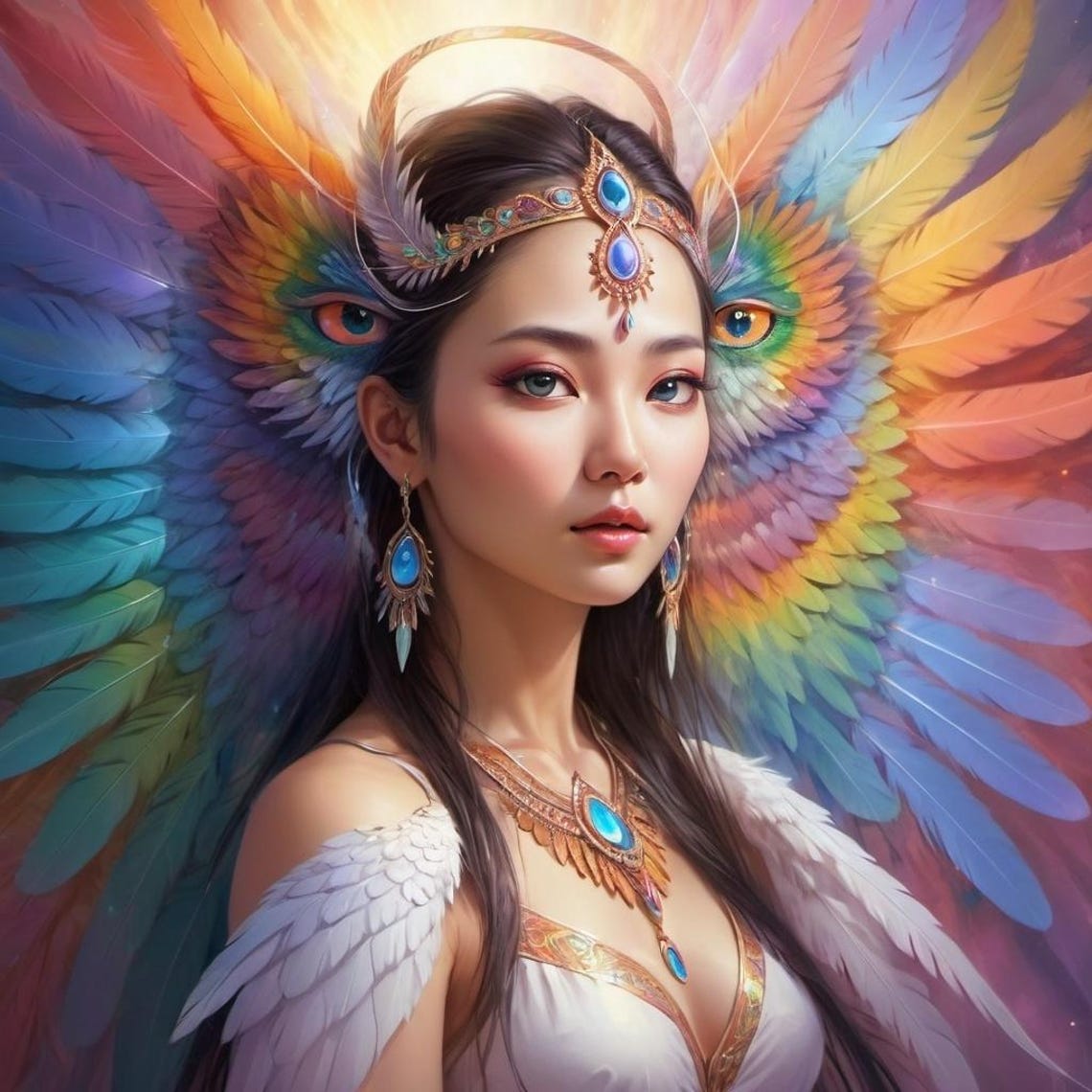 Rainbow Priestess, Fantasy Art, Colorful Artwork, Mystical Goddess ...