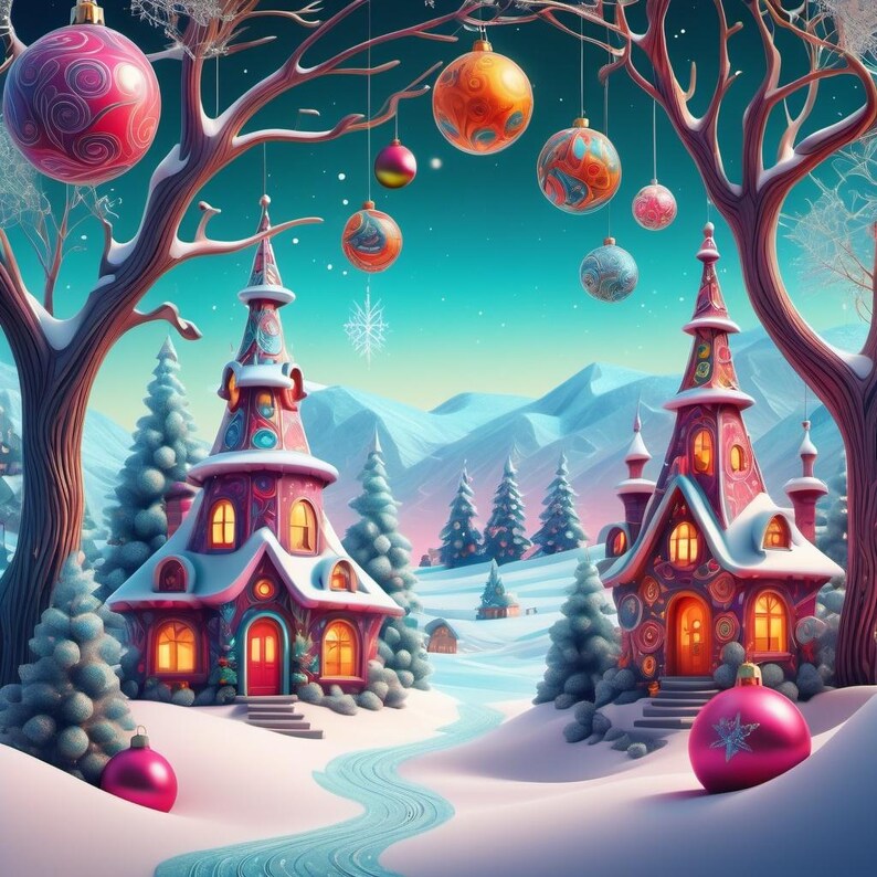 Christmas Wall Art, Festive Holiday Decor, Winter Wonderland Print ...