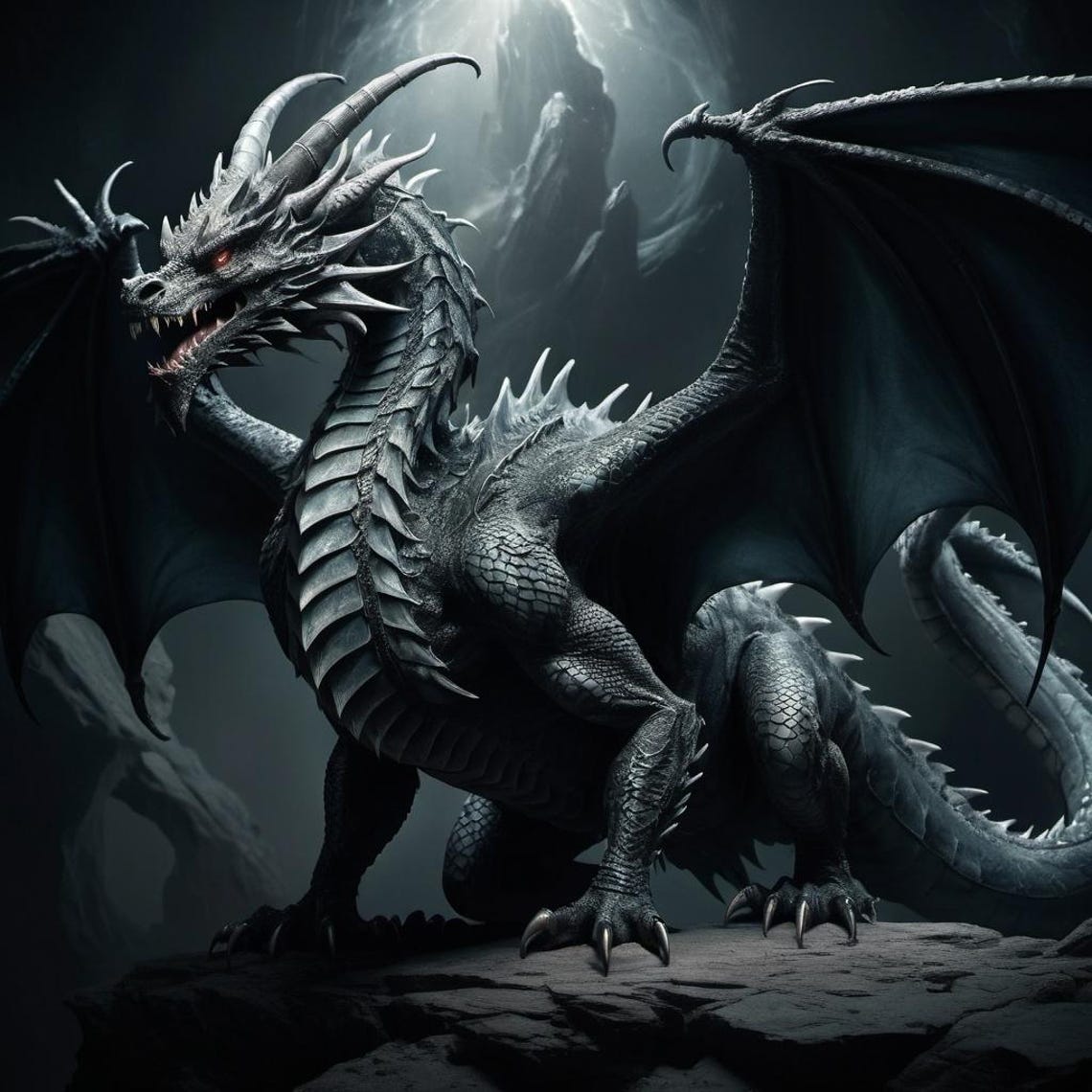 Metallic Dragon Art, Dark Fantasy Dragon, Majestic Dragon Print ...