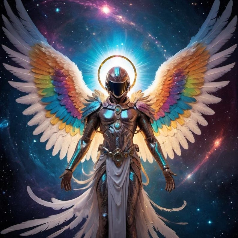 Cosmic Angel, Celestial Art, Rainbow Wings, Astral Guardian, Divine ...