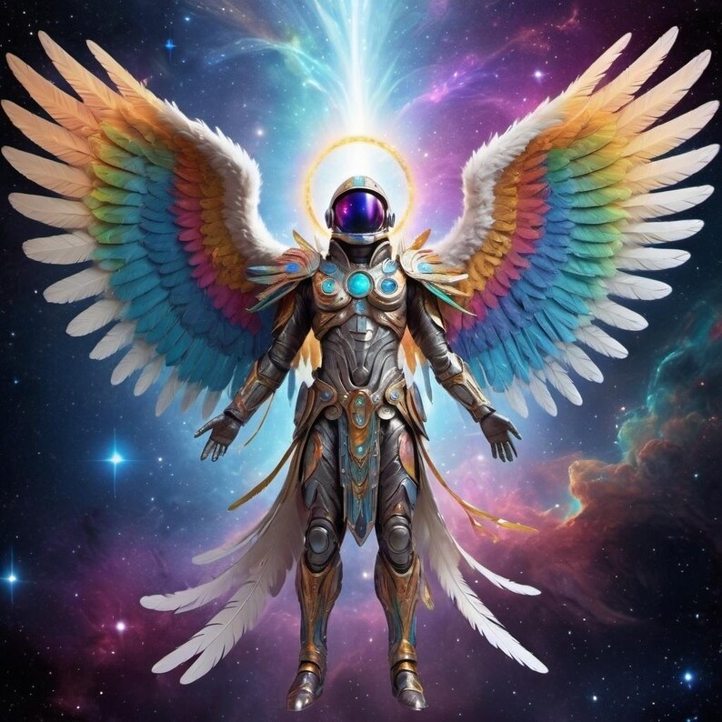 Cosmic Angel, Celestial Art, Rainbow Wings, Astral Guardian, Divine ...