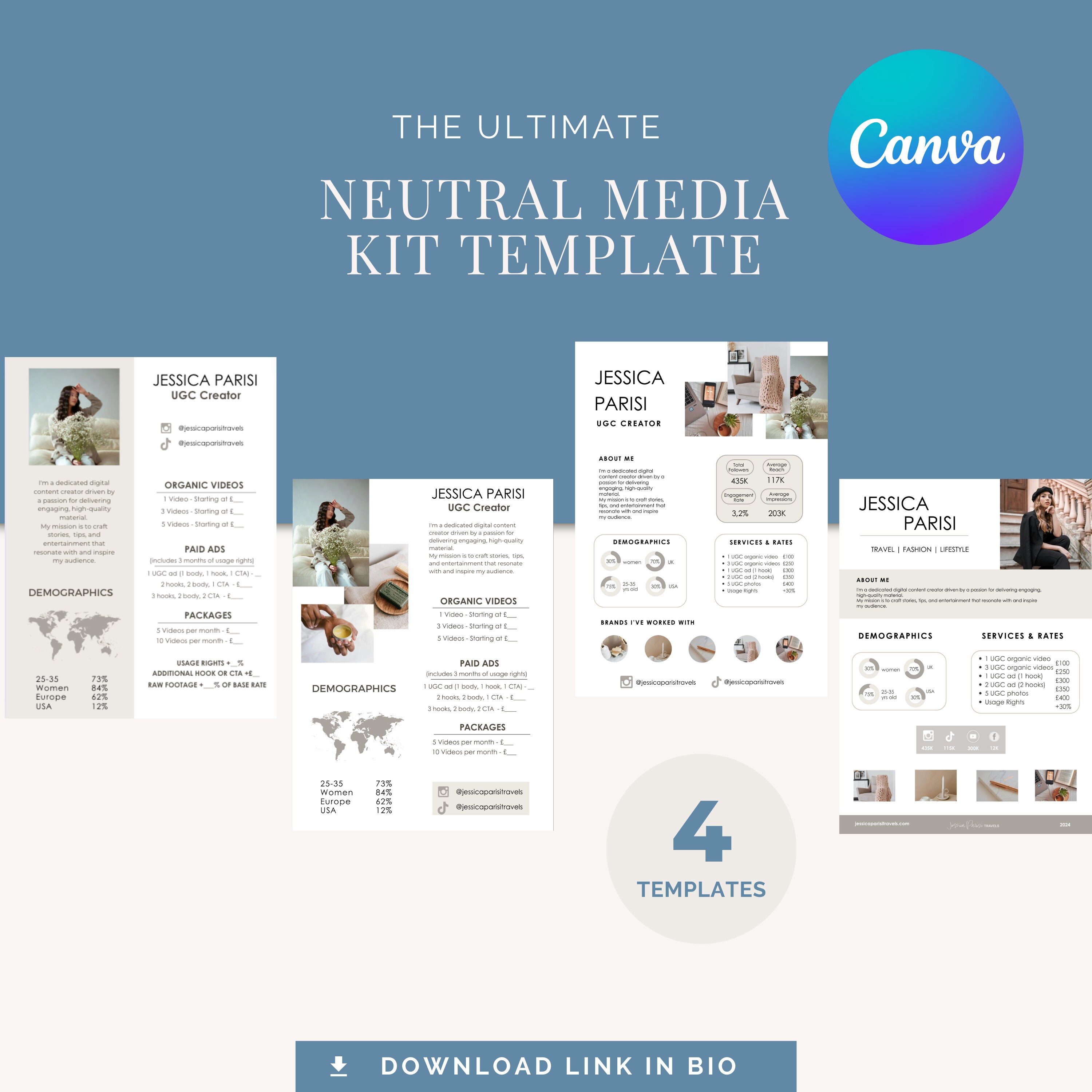 4 Media Kit Templates for Bloggers & Influencers | 2 Sizes Available ...