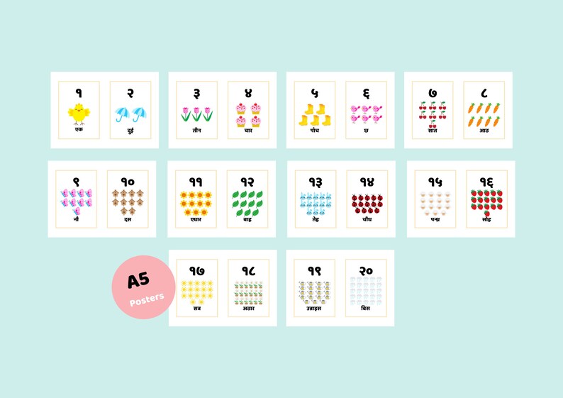 Nepali Number Flashcards and Posters 1 to 20 - Etsy