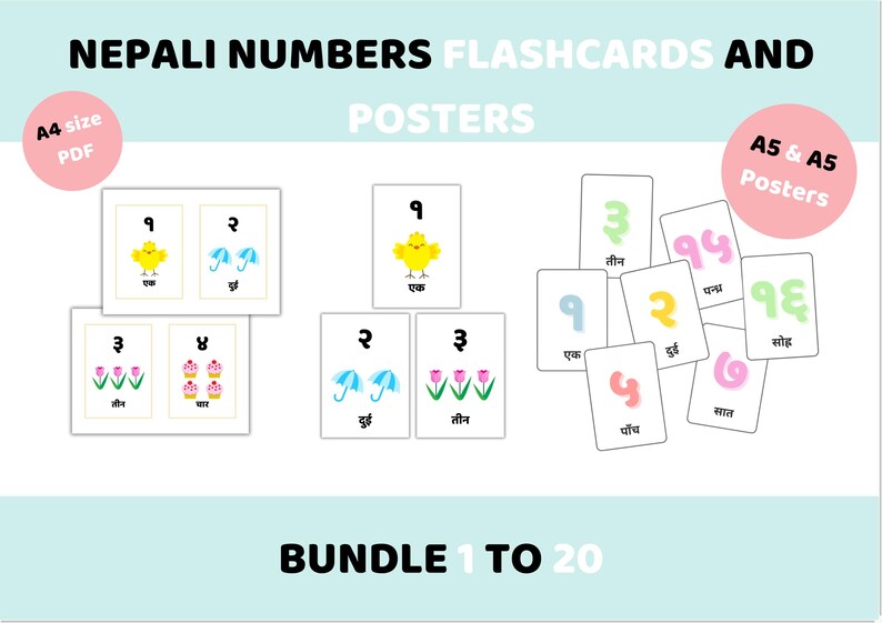 Nepali Number Flashcards and Posters 1 to 20 - Etsy