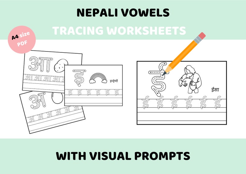 Nepali Vowels Tracing Worksheets - Etsy