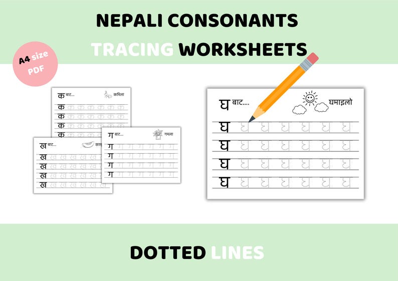 Nepali Consonants Tracing Worksheets With Dotted Lines - Etsy