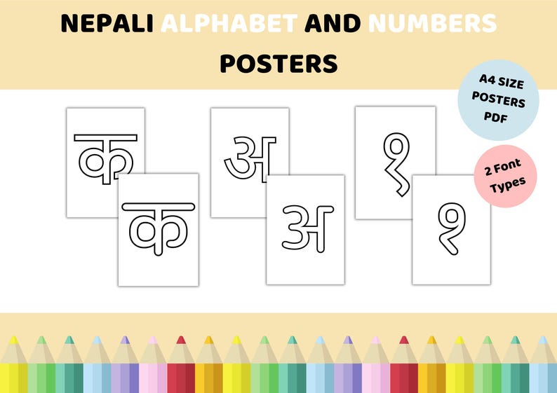 Nepali Alphabet and Numbers Poster A4 - Etsy