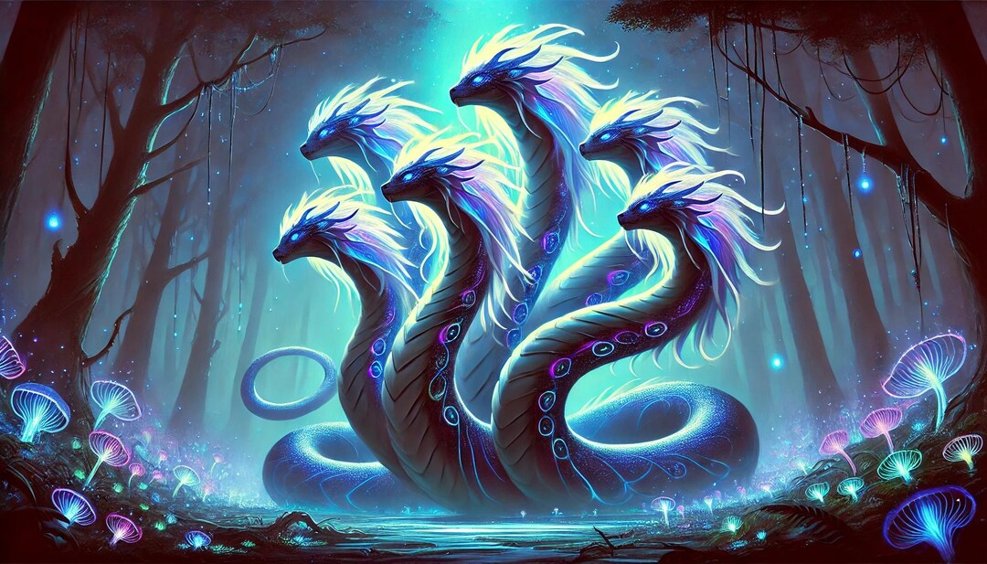 Glowing Hydra Fantasy Serpent Enchanted Digital Art Print Wall Art AI ...