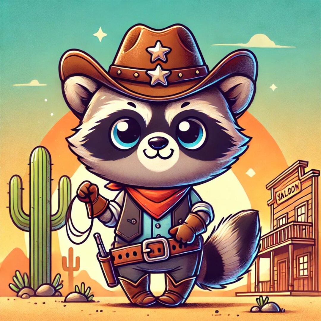 Cowboy Raccoon Western Art - Etsy