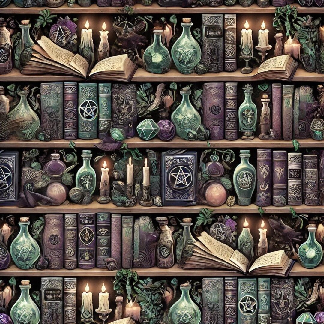 Witchcore Bookshelf Potions Candles Digital Art Print Wall Art AI ...