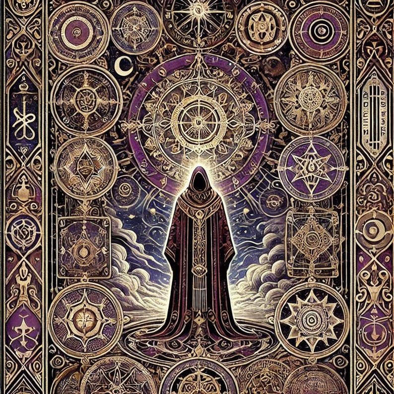 Arcane Wizard With Magical Symbols and Runes Wall Art - Etsy