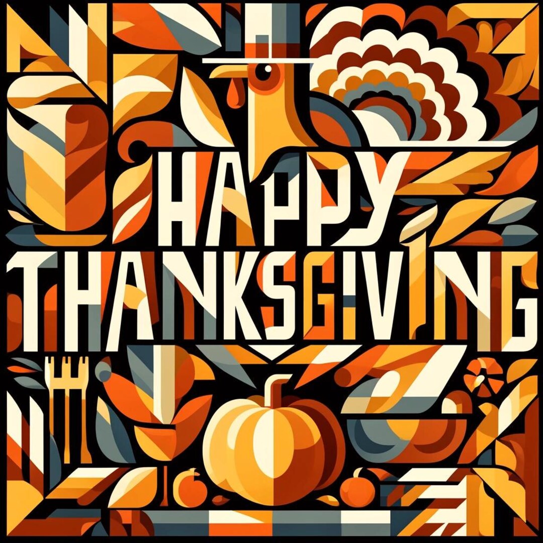 Cubism Happy Thanksgiving Fall Turkey Artwork - Etsy