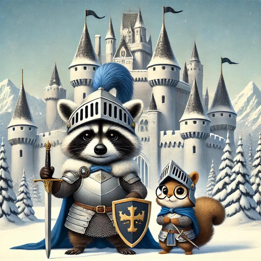 Knight Raccoon Snowy Castle Art - Etsy