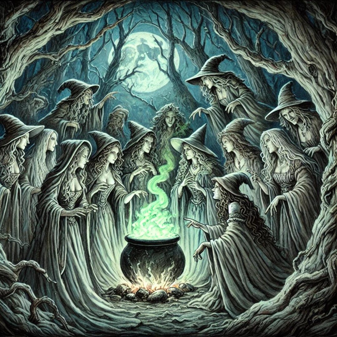 Enchanted Witches Circle Art Print Digital Art Print Wall Art AI ...