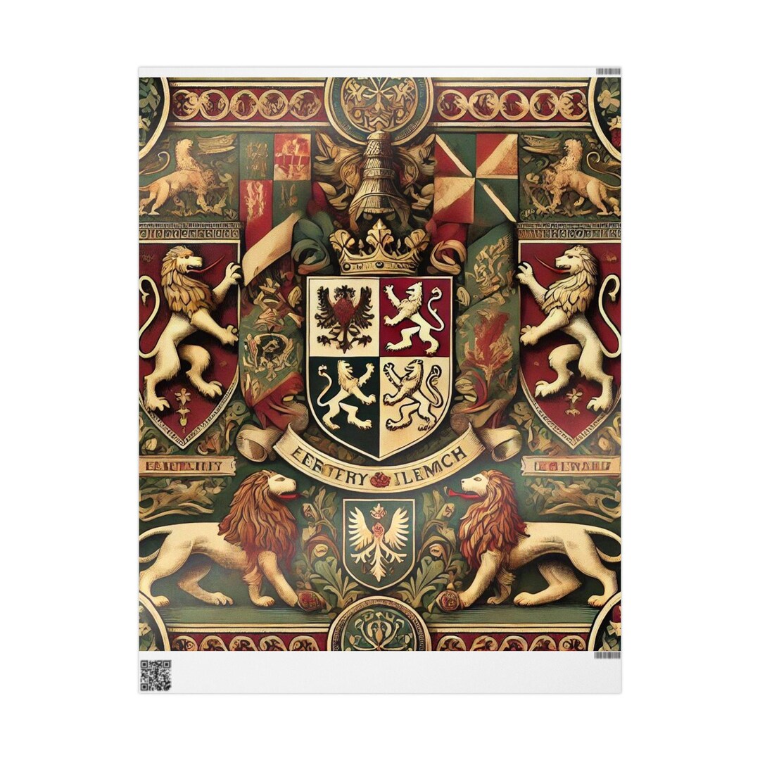 Regal Coat of Arms Wrapping Paper Vintage Heraldry Gift Wrap Elegant ...