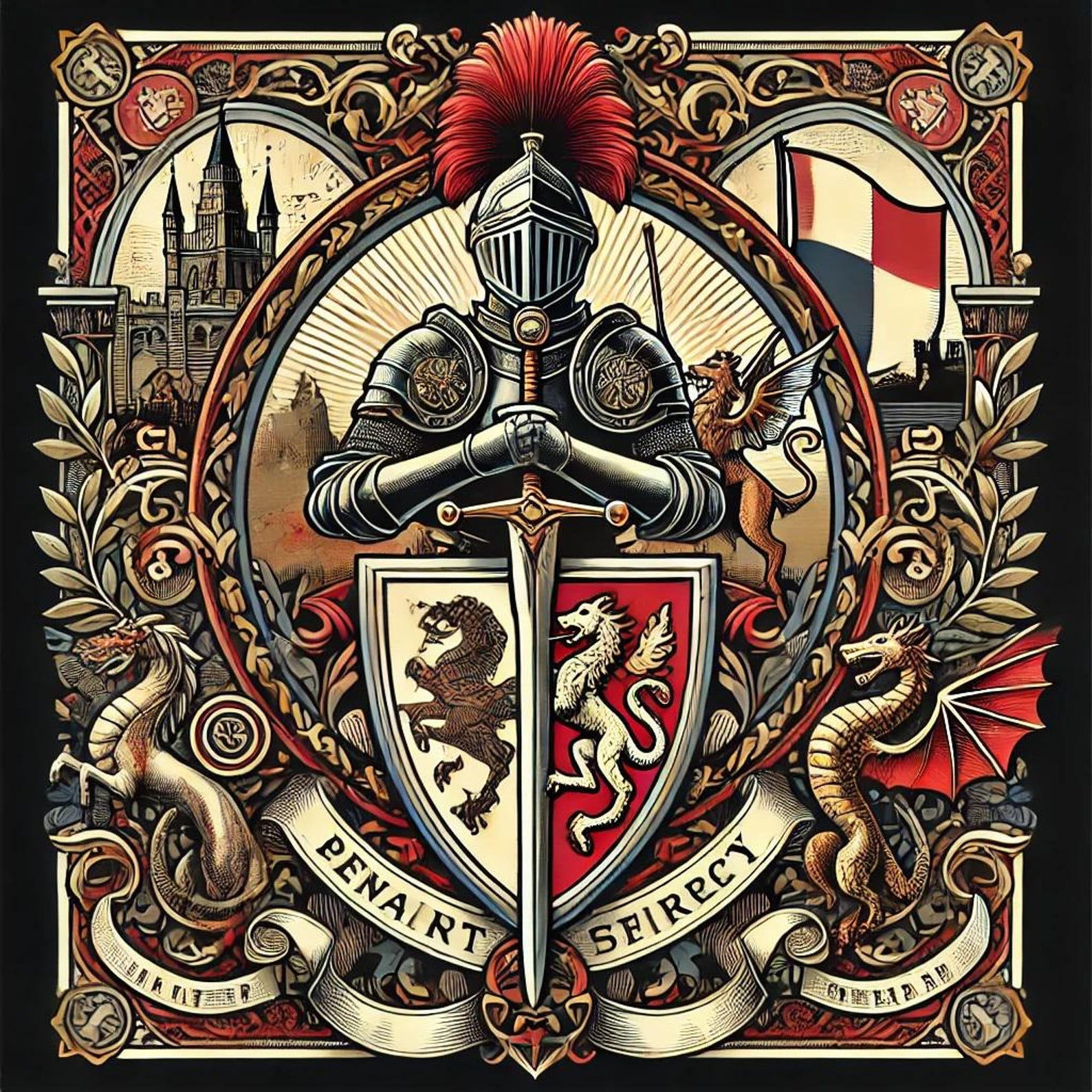 Medieval Knight Crest Heraldic Arms Digital Art Print Wall Art AI ...