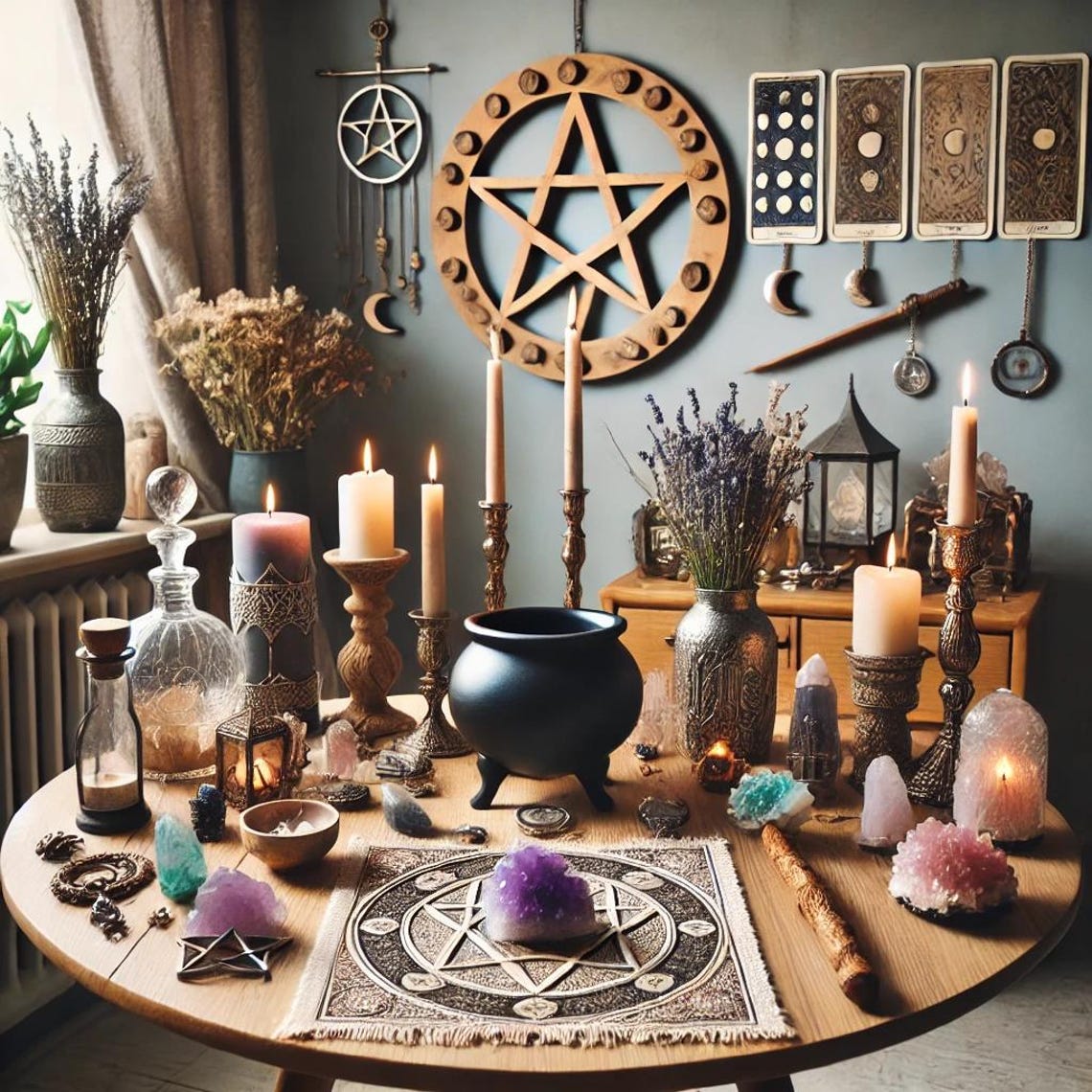 Sacred Wiccan Altar Setup With Candles and Amethyst - Etsy