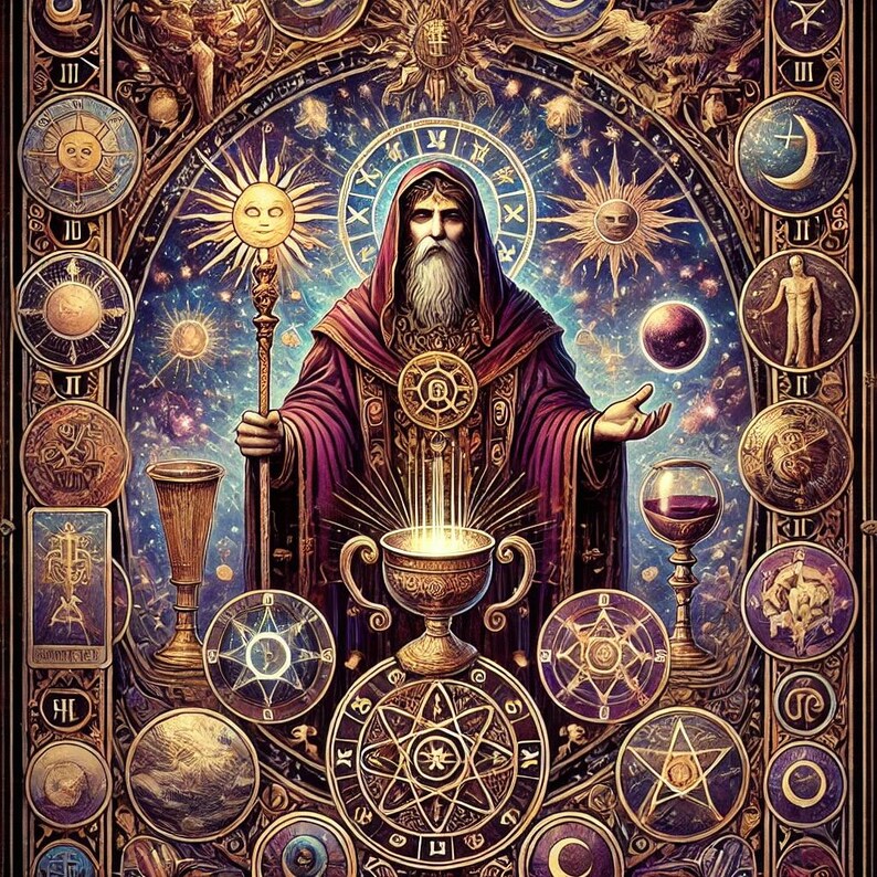 Mystic Wizard With Ancient Symbols and Runes Art Print - Etsy