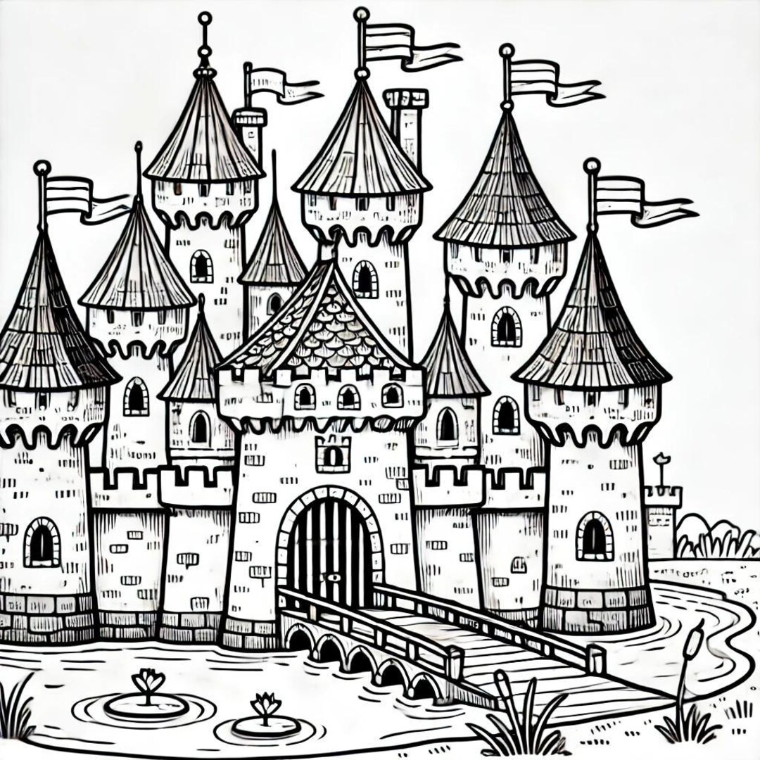 Medieval Castle Coloring Page Printable Fantasy Castle Art for Kids and ...
