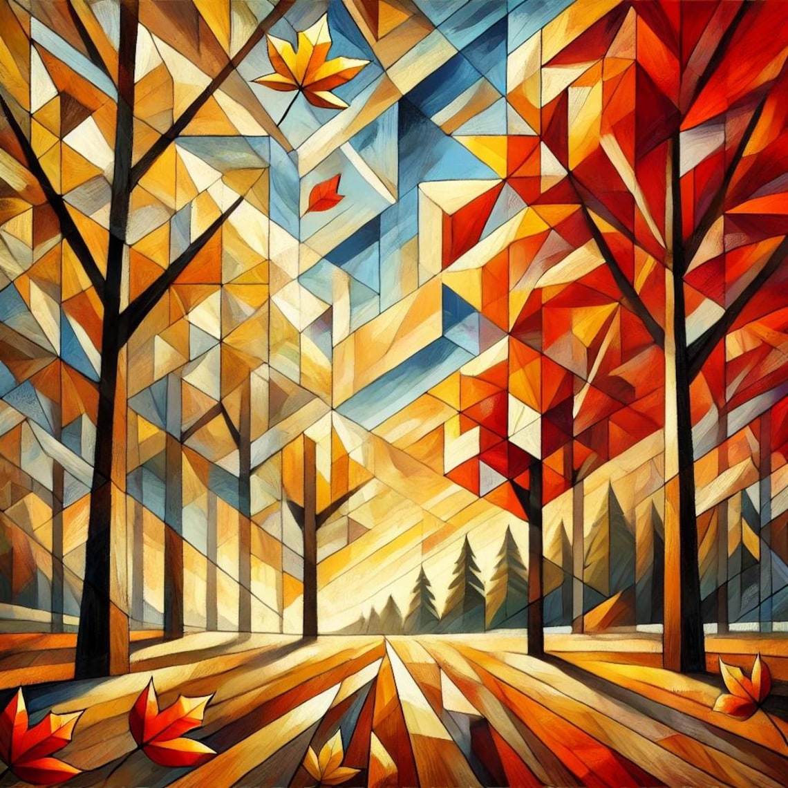 Cubism Fall Art With Geometric Trees - Etsy