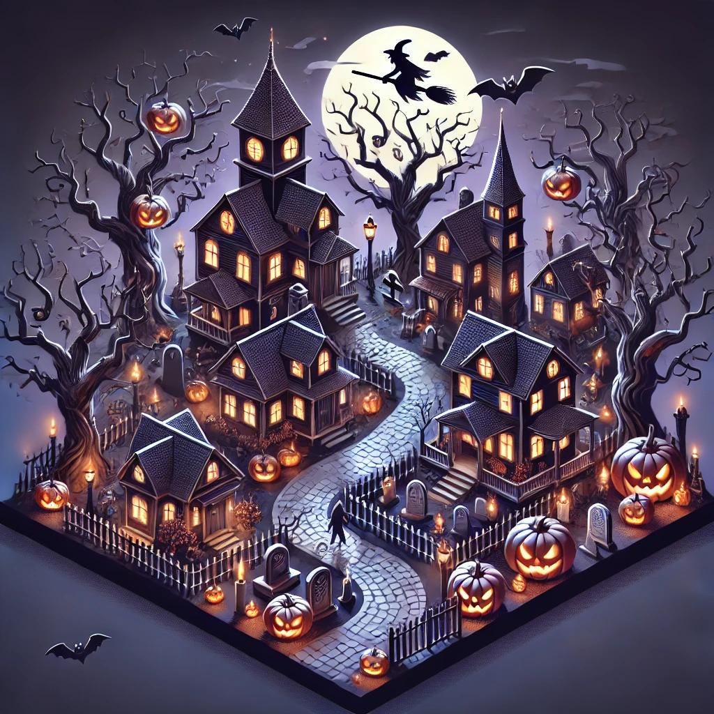 Spooky Halloween Town at Night - Etsy