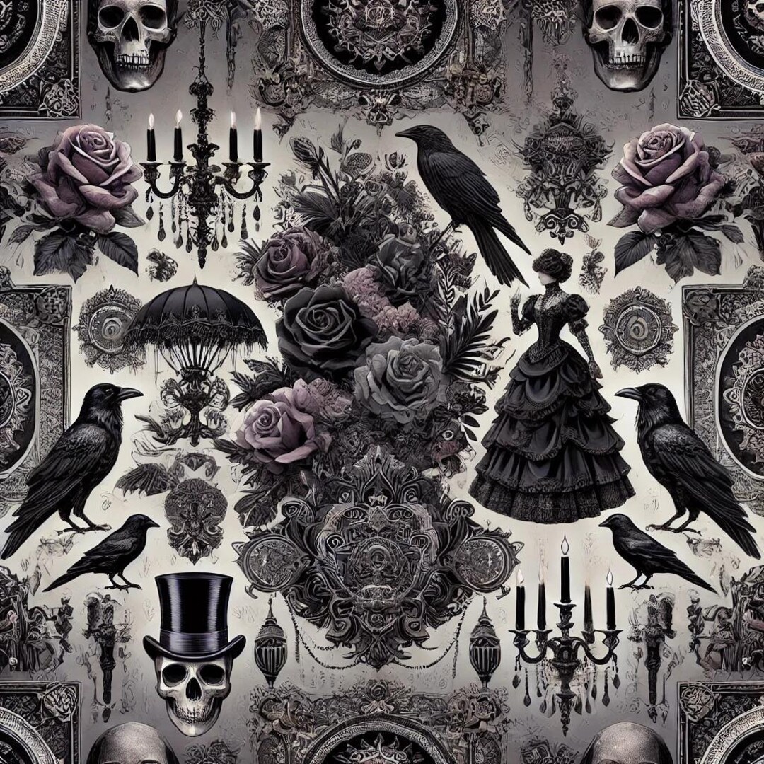 Dark Victorian Gothic Ravens Roses Digital Art Print Wall Art AI ...