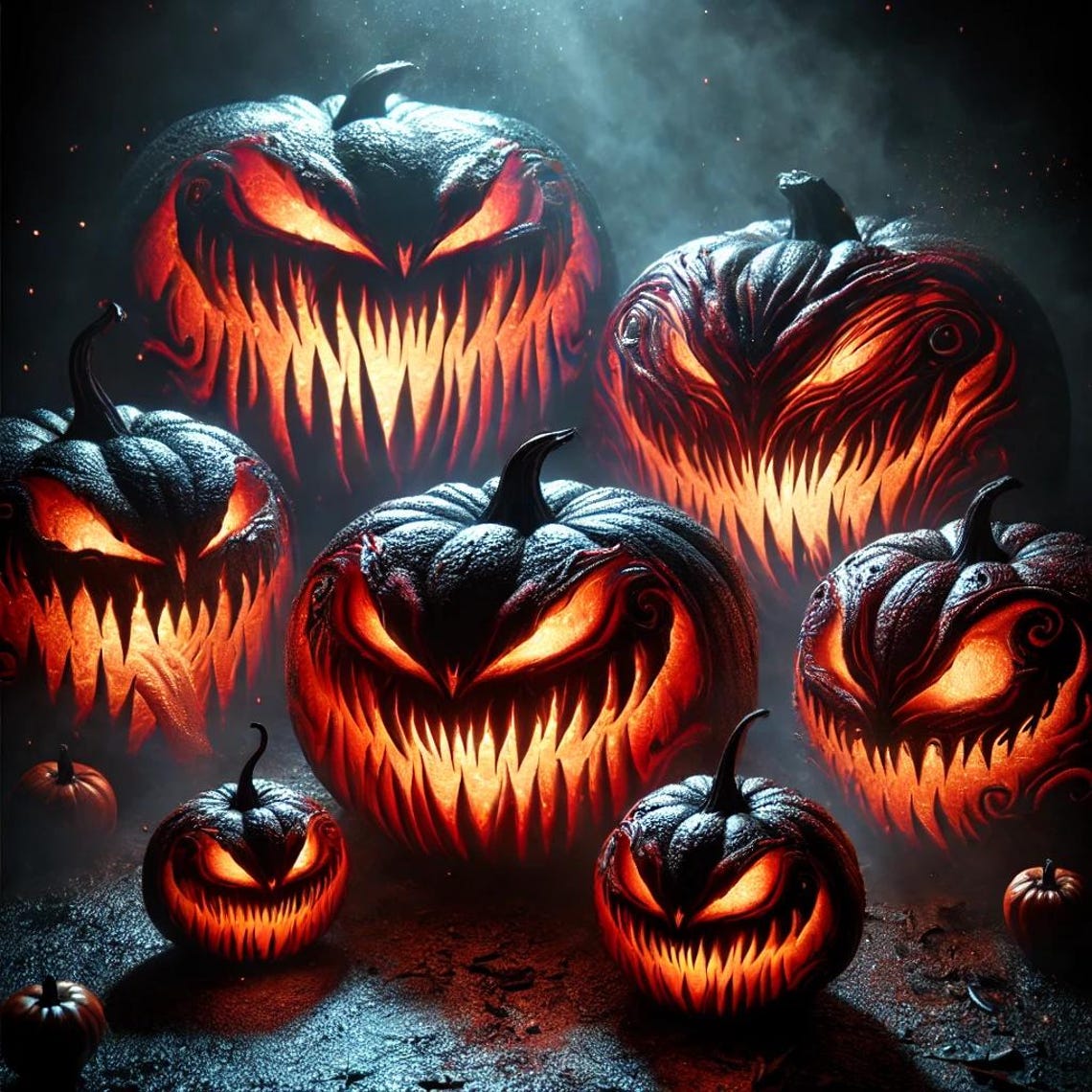 Menacing Halloween Pumpkins With Glowing Eyes Art - Etsy