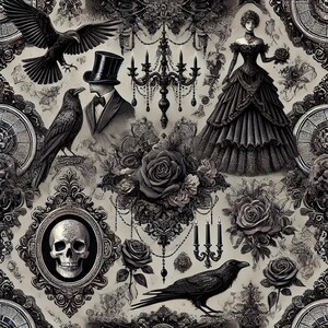 Victorian Goth Pattern Ravens Roses Digital Art Print Wall Art AI ...